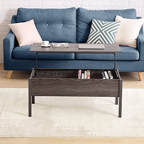 Lift Top Coffee Table with Hidden Storage Compartment,41 Inch Large Coffee Tables,Modern Wooden Lift Tabletop Center Table Living Room,Office, Reception, Light Grey Wood Grain