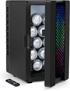 personal chiller 10l mini fridge with colorful led lights, 10 cans cooler beverage refrigerator, upgrade color-changing rgb lights controlled by remote