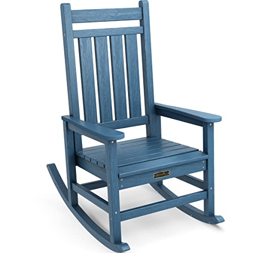 SERWALL Oversized Rocking Chair, Outdoor Rocking Chair for Adults, All Weather Resistant Porch Rocker for Lawn Garden, Blue