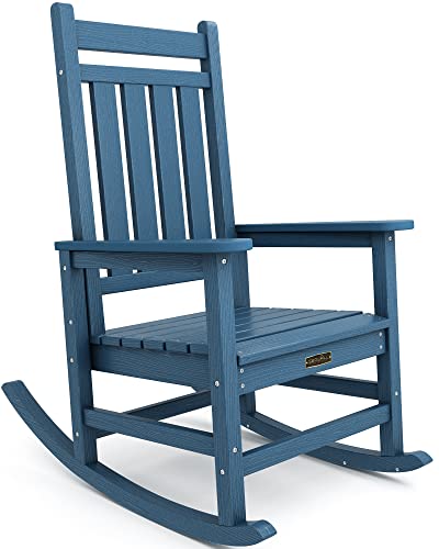 SERWALL Oversized Rocking Chair, Outdoor Rocking Chair for Adults, All Weather Resistant Porch Rocker for Lawn Garden, Blue