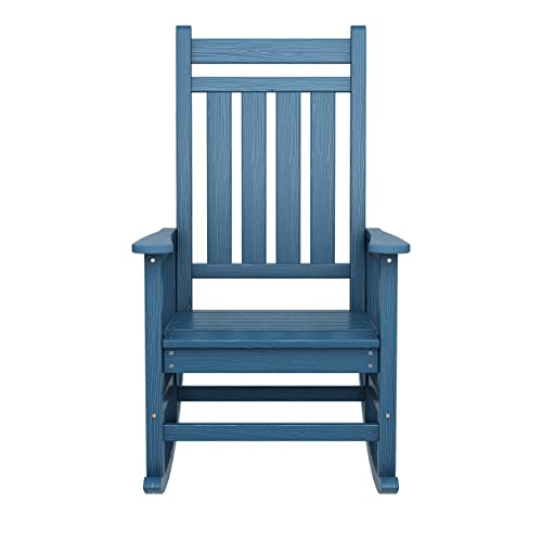 SERWALL Oversized Rocking Chair, Outdoor Rocking Chair for Adults, All Weather Resistant Porch Rocker for Lawn Garden, Blue