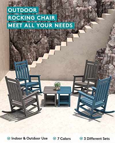 SERWALL Oversized Rocking Chair, Outdoor Rocking Chair for Adults, All Weather Resistant Porch Rocker for Lawn Garden, Blue