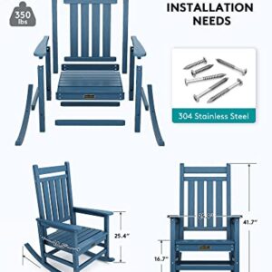 SERWALL Oversized Rocking Chair, Outdoor Rocking Chair for Adults, All Weather Resistant Porch Rocker for Lawn Garden, Blue