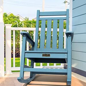 SERWALL Oversized Rocking Chair, Outdoor Rocking Chair for Adults, All Weather Resistant Porch Rocker for Lawn Garden, Blue