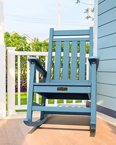 SERWALL Oversized Rocking Chair, Outdoor Rocking Chair for Adults, All Weather Resistant Porch Rocker for Lawn Garden, Blue