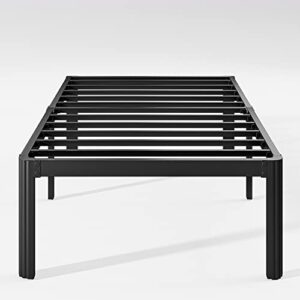 hunlostten 18in heavy duty twin bed frame no box spring needed, metal platform bed frame twin with round corners, easy assembly, noise free, black