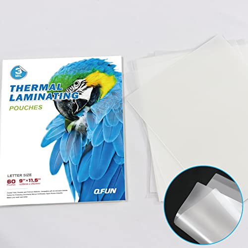 Thermal Laminating Sheets, 3 Mil Glossy Laminate Pouches 9" x 11.5" Letter Size Lamination Film to Preserve Photos Crafts Education Supplies for Use with Laminators, 60 Pack Clear Laminated Sheets