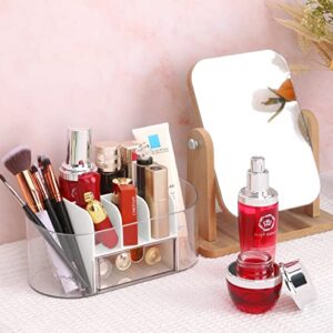 LETURE Clear Desk Organizer with drawer, Acrylic Pen Pencil Markers Holder, Clear Office Supplies and Accessories,Desktop Organizer for Room College Dorm Home School (White)