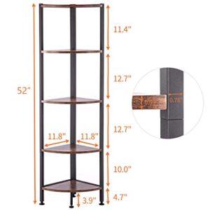 Apicizon 5 Tier Corner Shelf Set of 2, Industrial Corner Bookshelf with Metal Frame, Rustic Corner Storage Rack Shelves Display Plant Flower, Stand Bookcase for Home Office, Small Place, Kitchen