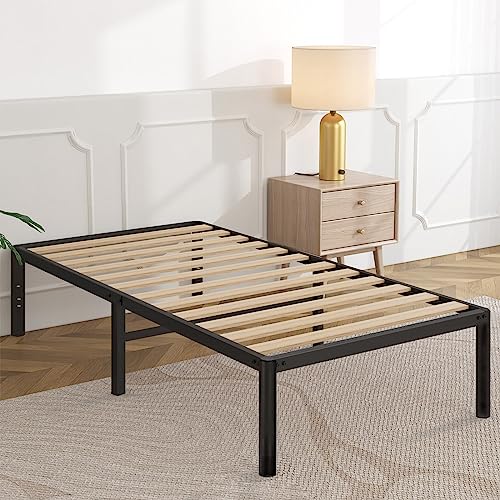 FALOIC Twin Bed Frames with Wide Wood Slats,16 Inch Metal Platform Bed Frame No Box Spring Needed,Easy Assemble/Noise Free…