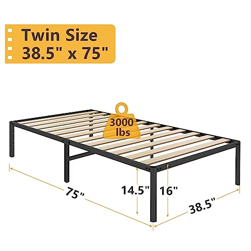 FALOIC Twin Bed Frames with Wide Wood Slats,16 Inch Metal Platform Bed Frame No Box Spring Needed,Easy Assemble/Noise Free…