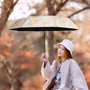 LITAITAI UV Protection Umbrella,Travel Sun Rain Umbrella,Compact UV Umbrella for Sun and Rain,Lightweight & Portable,Windproof Parasol Umbrella UV Protection for Women and Men (Daisy)