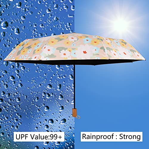 LITAITAI UV Protection Umbrella,Travel Sun Rain Umbrella,Compact UV Umbrella for Sun and Rain,Lightweight & Portable,Windproof Parasol Umbrella UV Protection for Women and Men (Daisy)