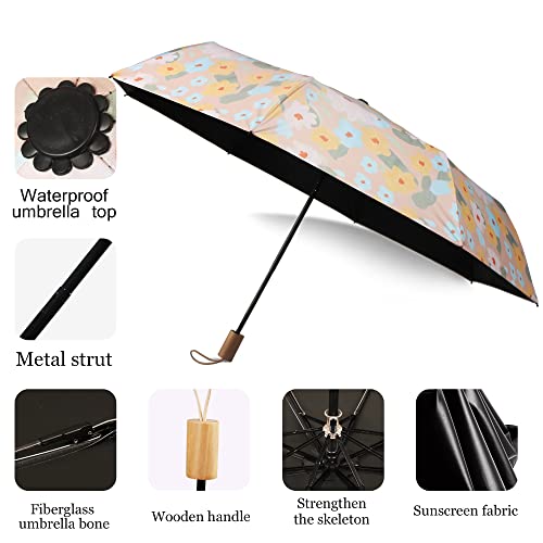 LITAITAI UV Protection Umbrella,Travel Sun Rain Umbrella,Compact UV Umbrella for Sun and Rain,Lightweight & Portable,Windproof Parasol Umbrella UV Protection for Women and Men (Daisy)