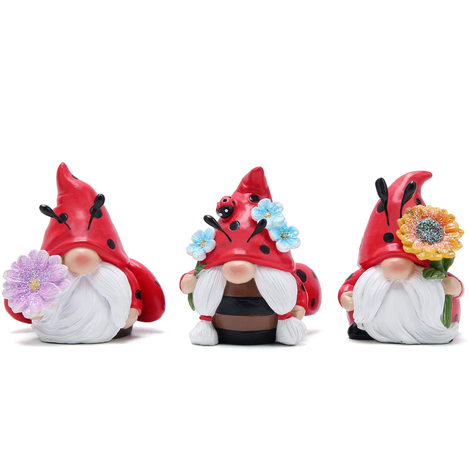 Hodao Ladybug Gnomes 3PCS Ladybug Kitchen Tiered Tray Decor Ladybird Gnomes Resin Swedish Tomte Scandinavian Figurine Spring Summer Decorations Indoor Home Decor