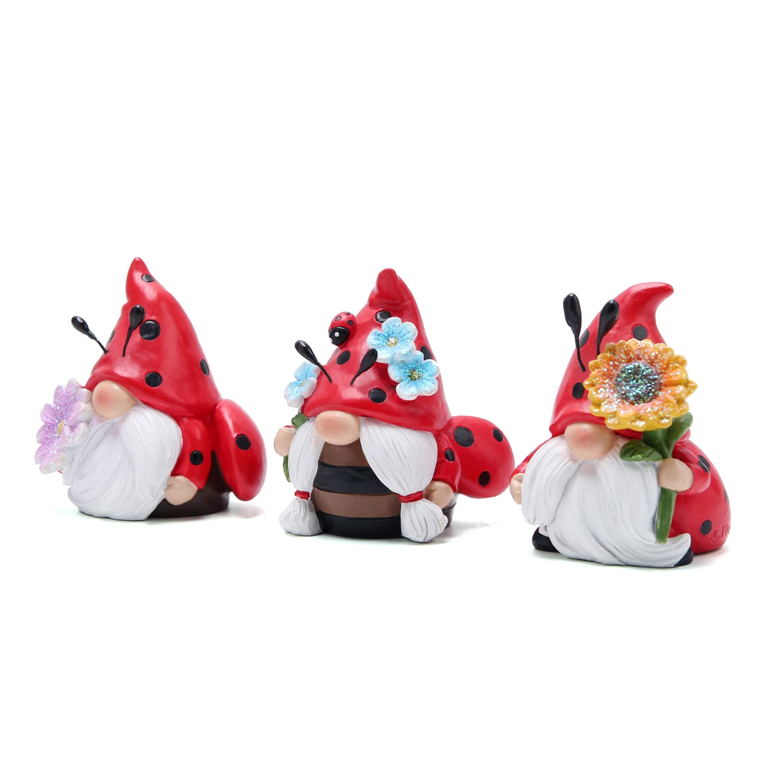 Hodao Ladybug Gnomes 3PCS Ladybug Kitchen Tiered Tray Decor Ladybird Gnomes Resin Swedish Tomte Scandinavian Figurine Spring Summer Decorations Indoor Home Decor