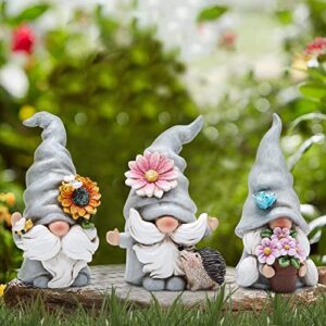 Hodao 3pcs 4.75" H Spring Summer Gnome Garden Decorations- Tomte Elf Fall Gnome Decorations Gifts -Swedish Elf Dwarf Figurine Table Gnome Decor Indoor Home Decorations (Gnome Gray 2)