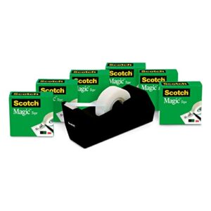 Scotch Thermal Laminating Pouches, 200- Count-Pack of 1, 8.9 x 11.4 Inches, Letter Size Sheets, Clear, 3-Mil (TP3854-200) & Scotch Magic Tape, 6 Rolls with Dispenser & Scotch Desktop Tape Dispenser