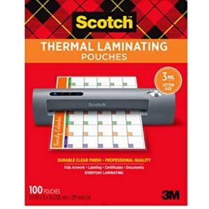 Scotch Thermal Laminating Pouches, 200- Count-Pack of 1, 8.9 x 11.4 Inches, Letter Size Sheets, Clear, 3-Mil (TP3854-200) & Scotch Thermal Laminating Pouches(TP3854-100) & Scotch Double Sided Tape