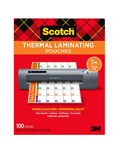 Scotch Thermal Laminating Pouches, 200- Count-Pack of 1, 8.9 x 11.4 Inches, Letter Size Sheets, Clear, 3-Mil (TP3854-200) & Scotch Thermal Laminating Pouches(TP3854-100) & Scotch Double Sided Tape