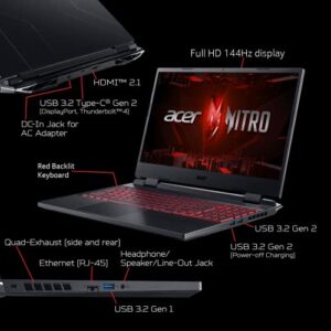 Acer Nitro 5 AN515-58-57Y8 Gaming Laptop | Intel Core i5-12500H | NVIDIA GeForce RTX 3050 Ti Laptop GPU | 15.6" FHD 144Hz IPS Display | 16GB DDR4 | 512GB Gen 4 SSD | Killer Wi-Fi 6 | Backlit Keyboard