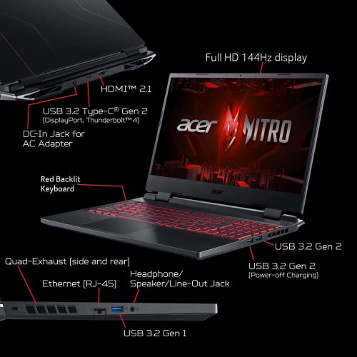 Acer Nitro 5 AN515-58-57Y8 Gaming Laptop | Intel Core i5-12500H | NVIDIA GeForce RTX 3050 Ti Laptop GPU | 15.6" FHD 144Hz IPS Display | 16GB DDR4 | 512GB Gen 4 SSD | Killer Wi-Fi 6 | Backlit Keyboard