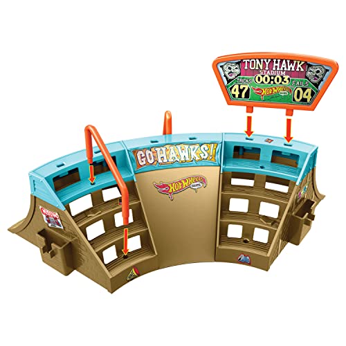 Hot Wheels Skate Stadium Playset Designed with Tony Hawk, 1 Exclusive Fingerboard & Pair of Skate Shoes, with Storage