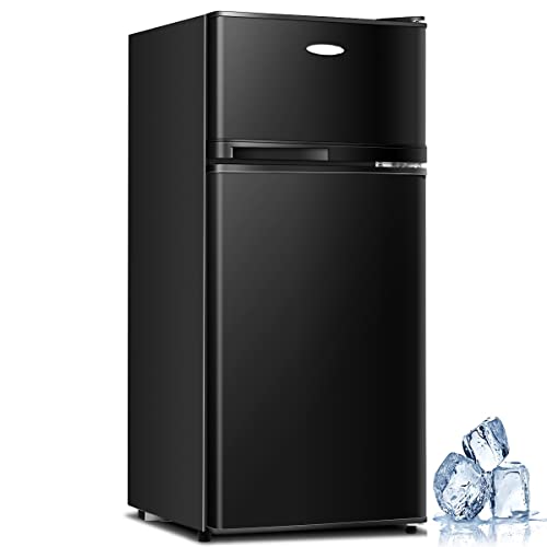 KOTEK Mini Fridge with Freezer, 3.4 Cu.Ft Mini Refrigerator/Freezer Cooler w/ 7 Settings Temperature Adjustable, Compact Refrigerator with 2 Doors for Bedroom/Dorm/Apartment/Office (Black)