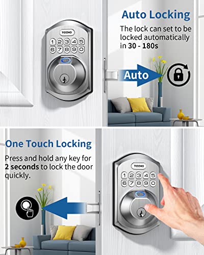 Fingerprint Door Lock: TEEHO TE002W Smart Lock, Built-in WiFi Keyless Entry Door Lock Deadbolt, Easy Installation, BHMA Cert, Satin Nickel