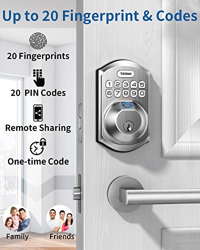 Fingerprint Door Lock: TEEHO TE002W Smart Lock, Built-in WiFi Keyless Entry Door Lock Deadbolt, Easy Installation, BHMA Cert, Satin Nickel