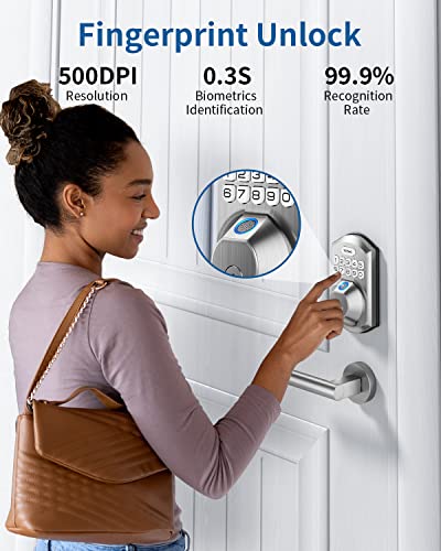 Fingerprint Door Lock: TEEHO TE002W Smart Lock, Built-in WiFi Keyless Entry Door Lock Deadbolt, Easy Installation, BHMA Cert, Satin Nickel