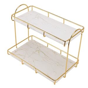 chiciris 2 tier cosmetic storage shelf, bathroom countertop rack, large capacity waterproof gold metal storage shelf rack for bathroom kitchen bedroom