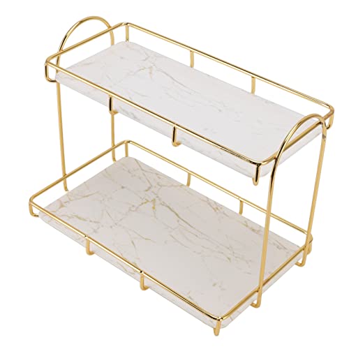 CHICIRIS 2 Tier Cosmetic Storage Shelf, Bathroom Countertop Rack, Large Capacity Waterproof Gold Metal Storage Shelf Rack for Bathroom Kitchen Bedroom