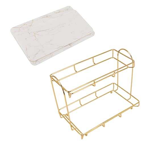 CHICIRIS 2 Tier Cosmetic Storage Shelf, Bathroom Countertop Rack, Large Capacity Waterproof Gold Metal Storage Shelf Rack for Bathroom Kitchen Bedroom