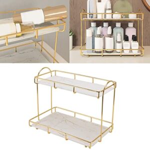 CHICIRIS 2 Tier Cosmetic Storage Shelf, Bathroom Countertop Rack, Large Capacity Waterproof Gold Metal Storage Shelf Rack for Bathroom Kitchen Bedroom