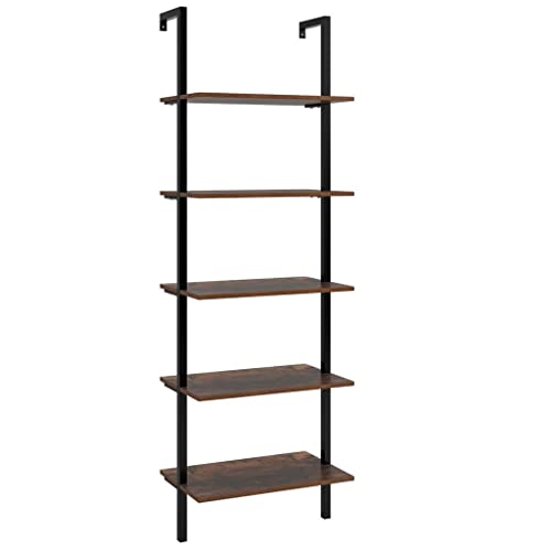 TJLSS Industry Ladder Shelving Unit 5 Tier Display Stand Book Shelf Wall Rack Storage Wood & Metal Frame