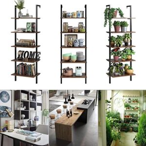 TJLSS Industry Ladder Shelving Unit 5 Tier Display Stand Book Shelf Wall Rack Storage Wood & Metal Frame