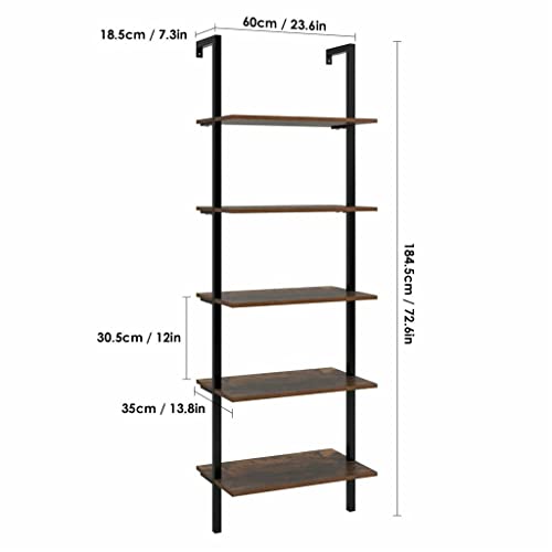 TJLSS Industry Ladder Shelving Unit 5 Tier Display Stand Book Shelf Wall Rack Storage Wood & Metal Frame