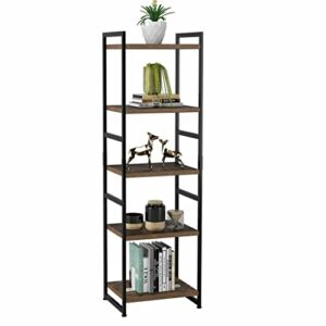 TJLSS Wooden+Metal Shelf 5-Tier Bookshelf Storage Rack Display Shelving Plant Garage | Storage | Office