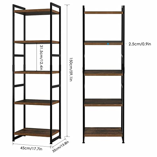 TJLSS Wooden+Metal Shelf 5-Tier Bookshelf Storage Rack Display Shelving Plant Garage | Storage | Office