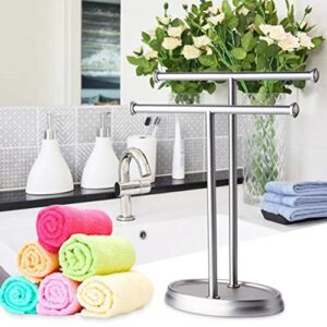 SLSFJLKJ Space Saving Household Floor Standing Storage Rack Double Layer Stainless Steel Solid Towel Stand ( Color : E )