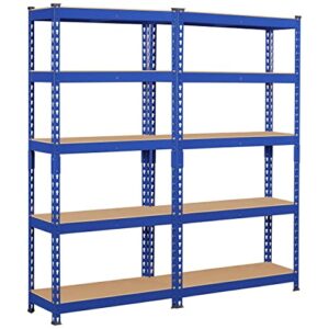 topeakmart 2 pcs 5-tier utility shelves, metal storage shelves garage shelving unit adjustable garage storage shelves storage racks heavy duty shed shelving-blue, 27.5 x 12 x 60 inch