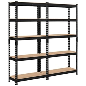 topeakmart 2 pcs 5-tier utility shelves, metal storage shelves garage shelving unit adjustable garage storage shelves storage racks heavy duty shed shelving - black, 27.5 x 12 x 60 inch