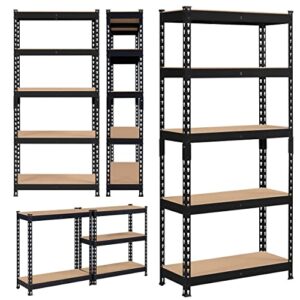 Topeakmart 2 PCS 5-Tier Utility Shelves, Metal Storage Shelves Garage Shelving Unit Adjustable Garage Storage Shelves Storage Racks Heavy Duty Shed Shelving - Black, 27.5 x 12 x 60 Inch