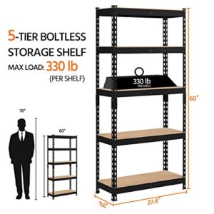 Topeakmart 2 PCS 5-Tier Utility Shelves, Metal Storage Shelves Garage Shelving Unit Adjustable Garage Storage Shelves Storage Racks Heavy Duty Shed Shelving - Black, 27.5 x 12 x 60 Inch