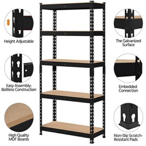 Topeakmart 2 PCS 5-Tier Utility Shelves, Metal Storage Shelves Garage Shelving Unit Adjustable Garage Storage Shelves Storage Racks Heavy Duty Shed Shelving - Black, 27.5 x 12 x 60 Inch