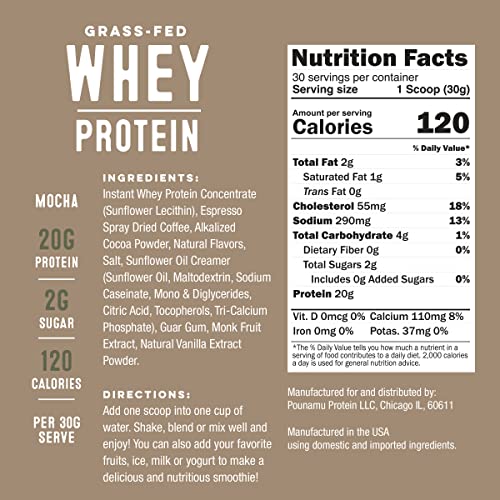 Pounamu Protein - Grass Fed Whey Protein. 365 Day Free Range, Non GMO. Sourced from New Zealand. 2lb Tub. (Mocha, 2LB)