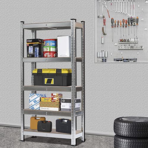 GOODSILO 5 Tier 59 Inch Tall Storage Shelves Heavy Duty Garage Storage Shelving Unit with Adjustable MDF Shelves Galvanized Metal Frame for Warehouse Pantry Kitchen Entryway Grey