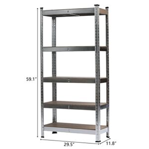 GOODSILO 5 Tier 59 Inch Tall Storage Shelves Heavy Duty Garage Storage Shelving Unit with Adjustable MDF Shelves Galvanized Metal Frame for Warehouse Pantry Kitchen Entryway Grey