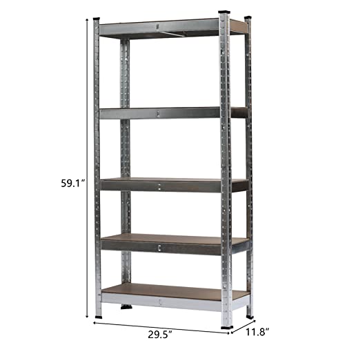 GOODSILO 5 Tier 59 Inch Tall Storage Shelves Heavy Duty Garage Storage Shelving Unit with Adjustable MDF Shelves Galvanized Metal Frame for Warehouse Pantry Kitchen Entryway Grey